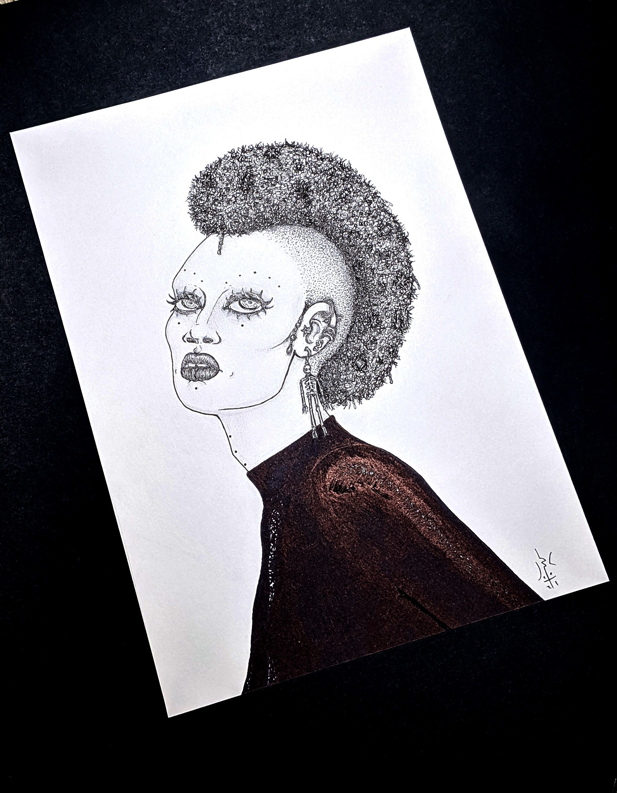 Punk Girl With Mohawk Original Drawing Goth Wall Art Gothic | Etsy