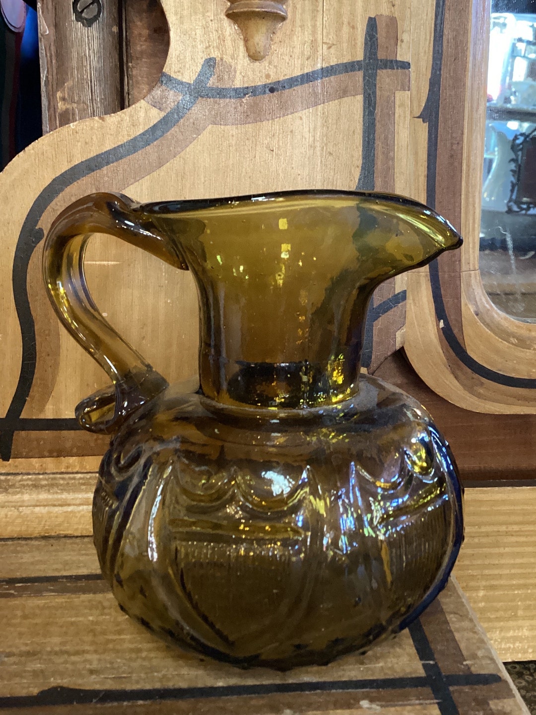 Patriotic Stars and Shield Amber Glass Jug Produced by Clevenger ...