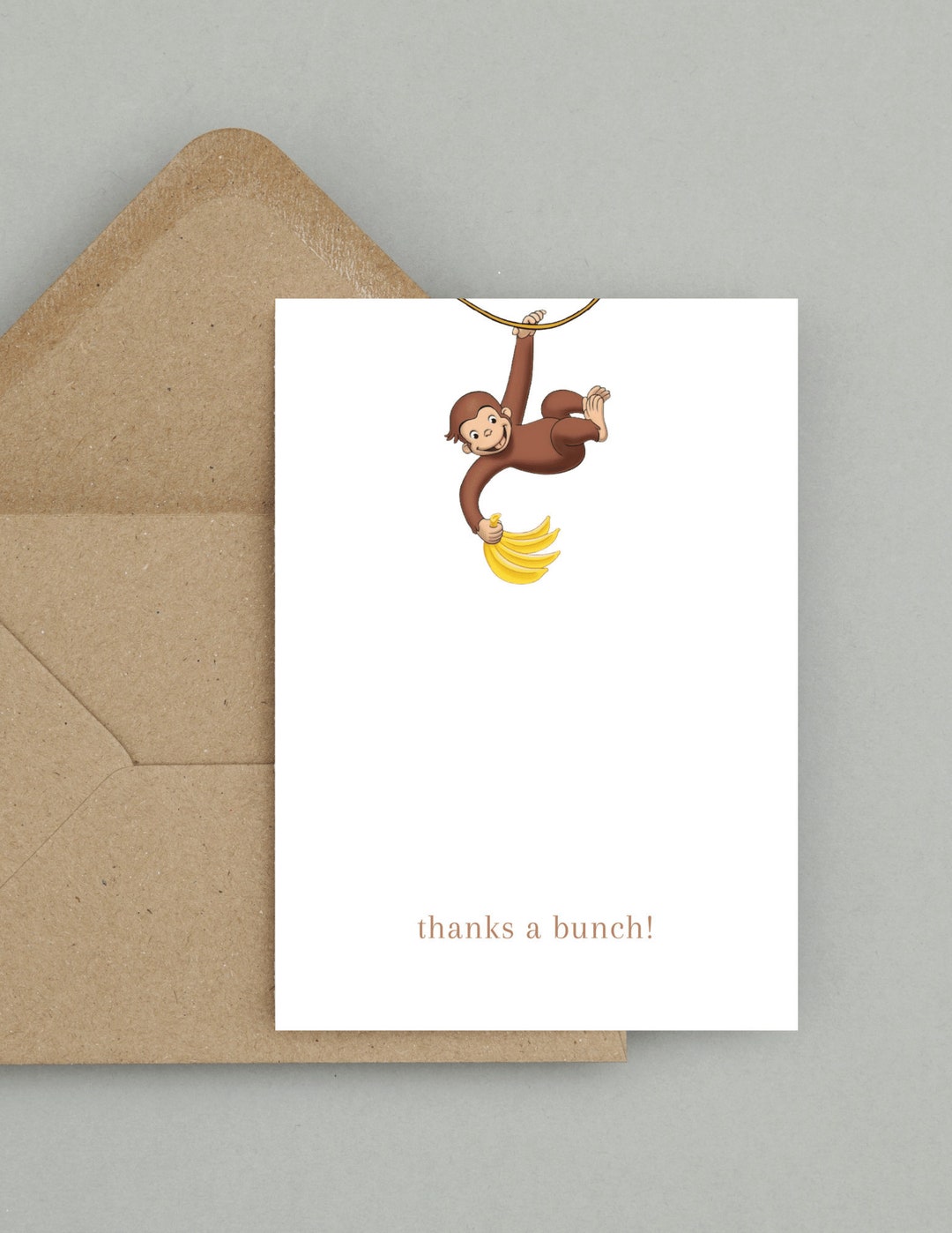 Curious George Thank You Card: Printable Birthday Party Note (digital ...
