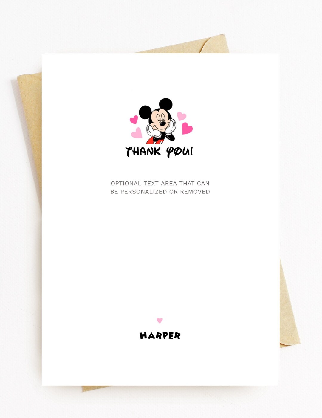 Mickey Mouse Thank You Card: Pink Birthday Party Note (digital ...