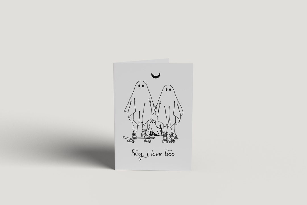 Cute Ghost Greeting Card Halloween I Love Boo, Spooky Birthday Card - Etsy