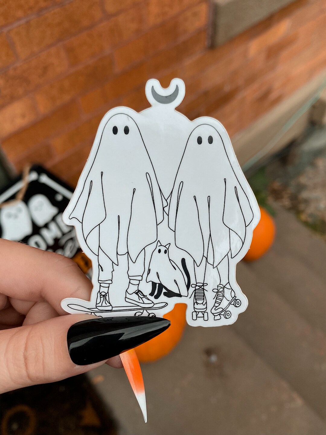 Cute Ghost Couple Halloween Cat Sticker - Etsy