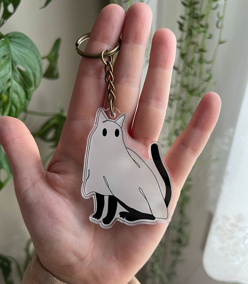 Black Cat Ghost Keychain - Etsy