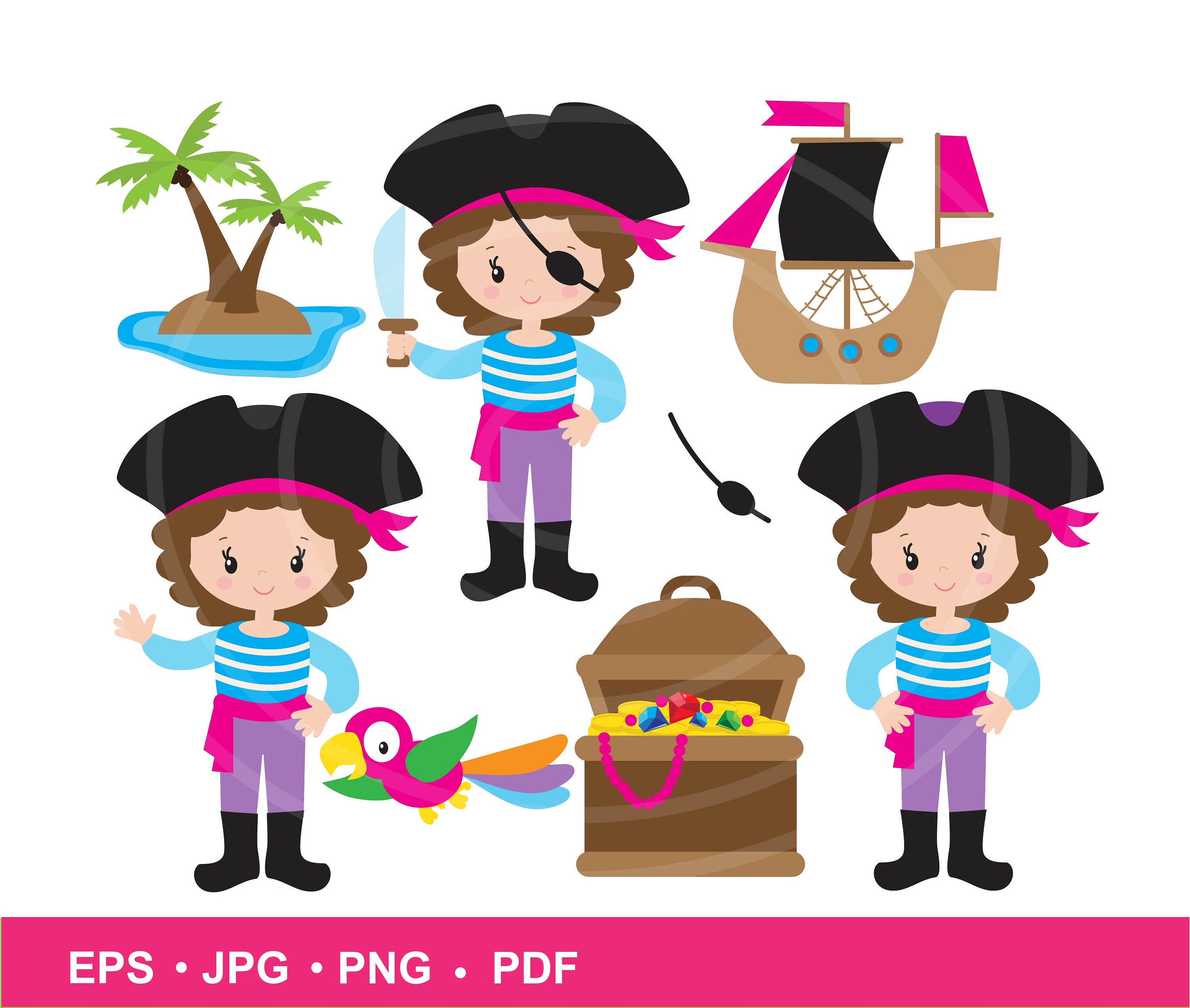 INSTANT Download.Pirate_girl clip art 1. Personal and | Etsy