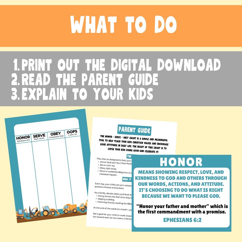 Christian Behavior Chart for Boys: Excavator Construction Theme - Etsy
