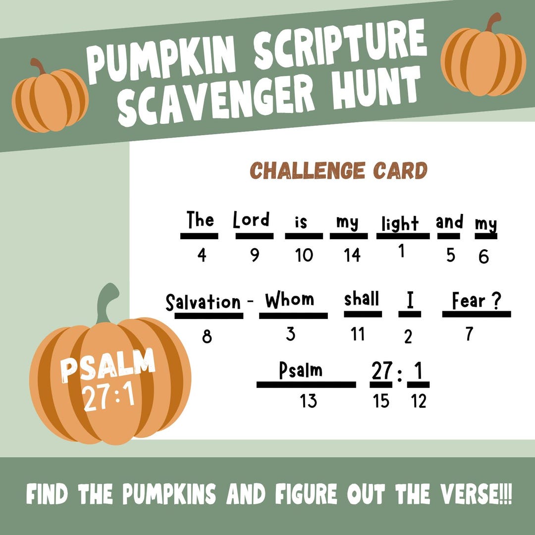 Psalm 27:1 Pumpkin Scavenger Hunt for Kids - (fall Activity, Sunday ...