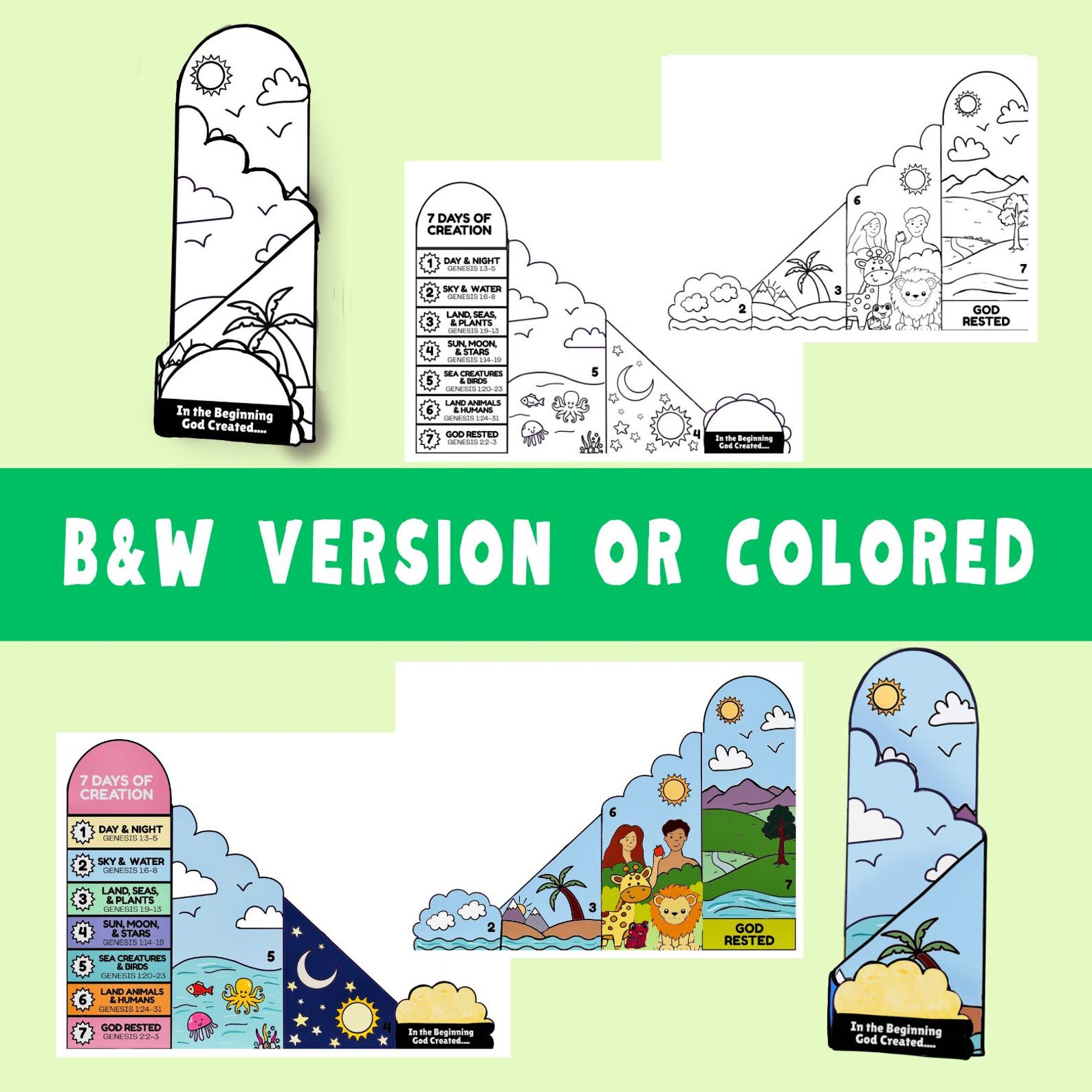 Days of Creation Coloring Craft: Sunday School Homeschool Activity ...