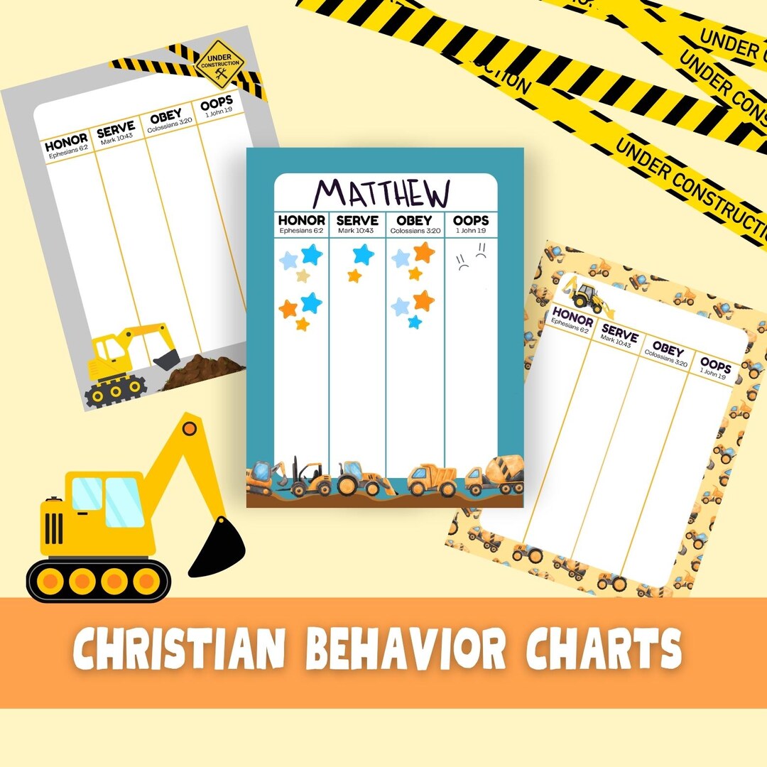 Christian Behavior Chart for Boys: Excavator Construction Theme - Etsy