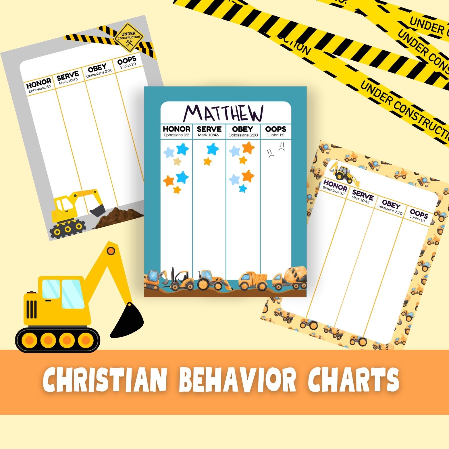Christian Behavior Chart for Boys: Excavator Construction Theme - Etsy