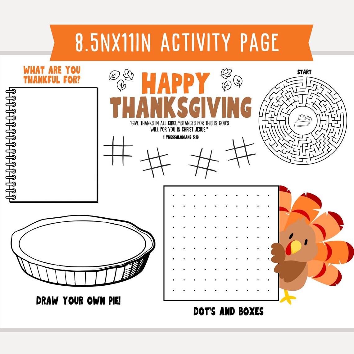 Thanksgiving Kid's Coloring Activity Page & Placemat - Etsy