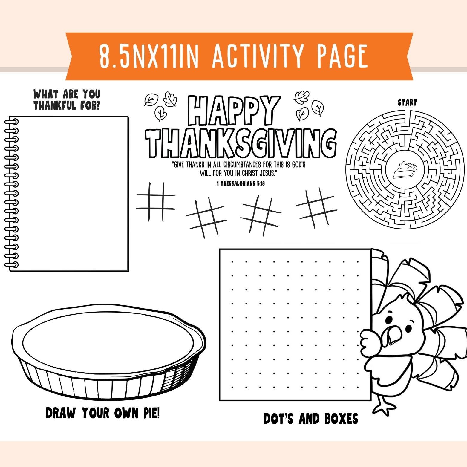 Thanksgiving Kid's Coloring Activity Page & Placemat - Etsy