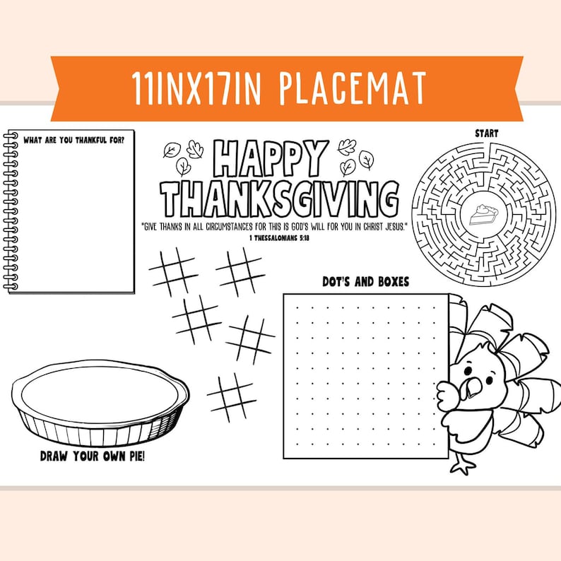 Thanksgiving Kid's Coloring Activity Page & Placemat - Etsy