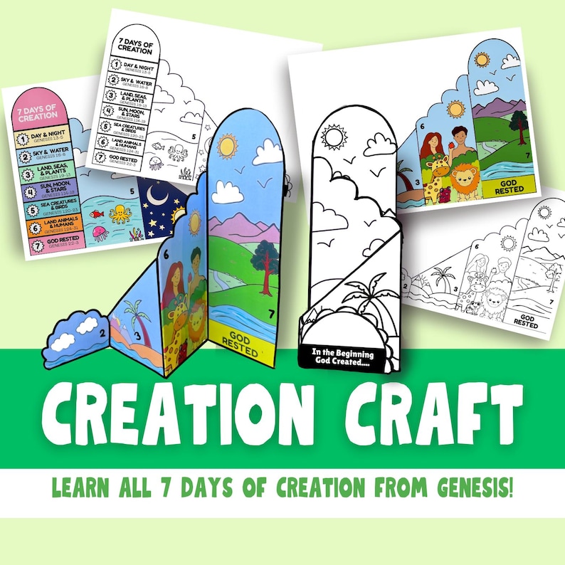 Days of Creation Coloring Craft: Sunday School Homeschool Activity ...