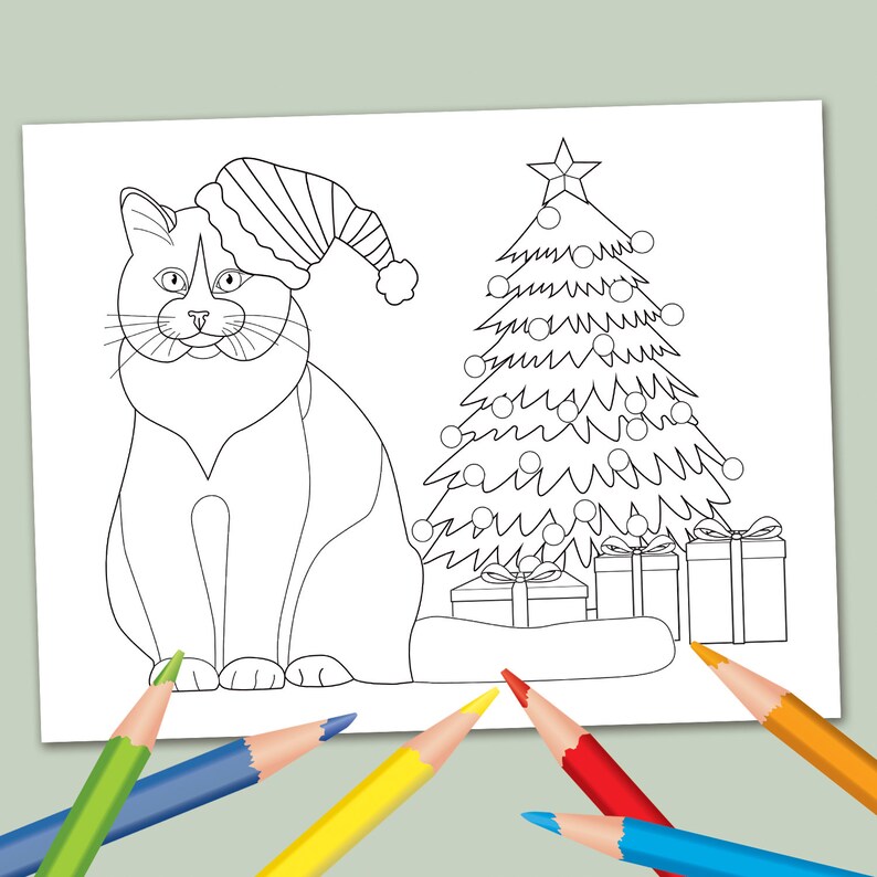 Christmas Cat Sitting in Front of His Christmas Tree, in His Elf Hat ...