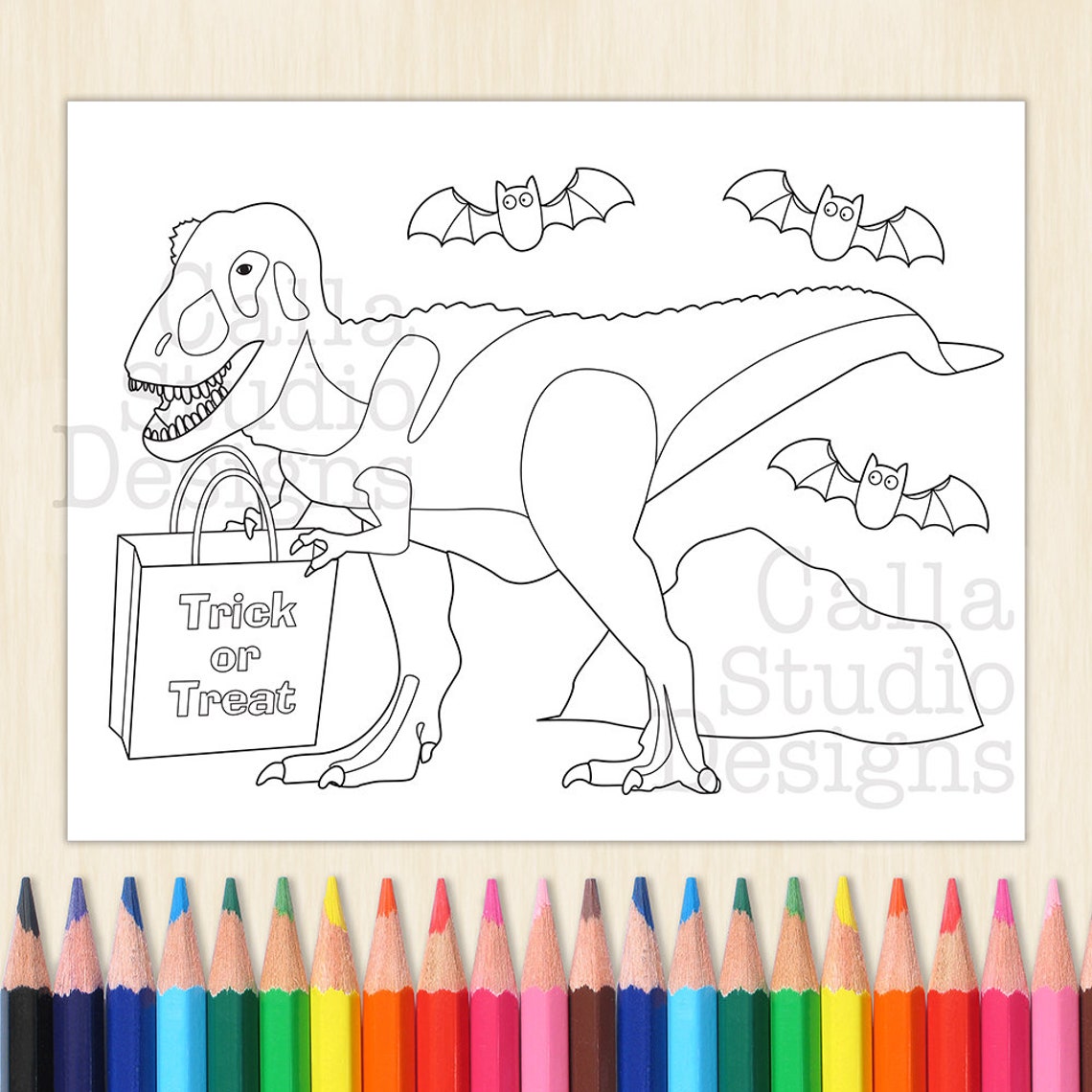 Happy Halloween Dinosaur Coloring Page. Even T-rex Like to Trick or ...