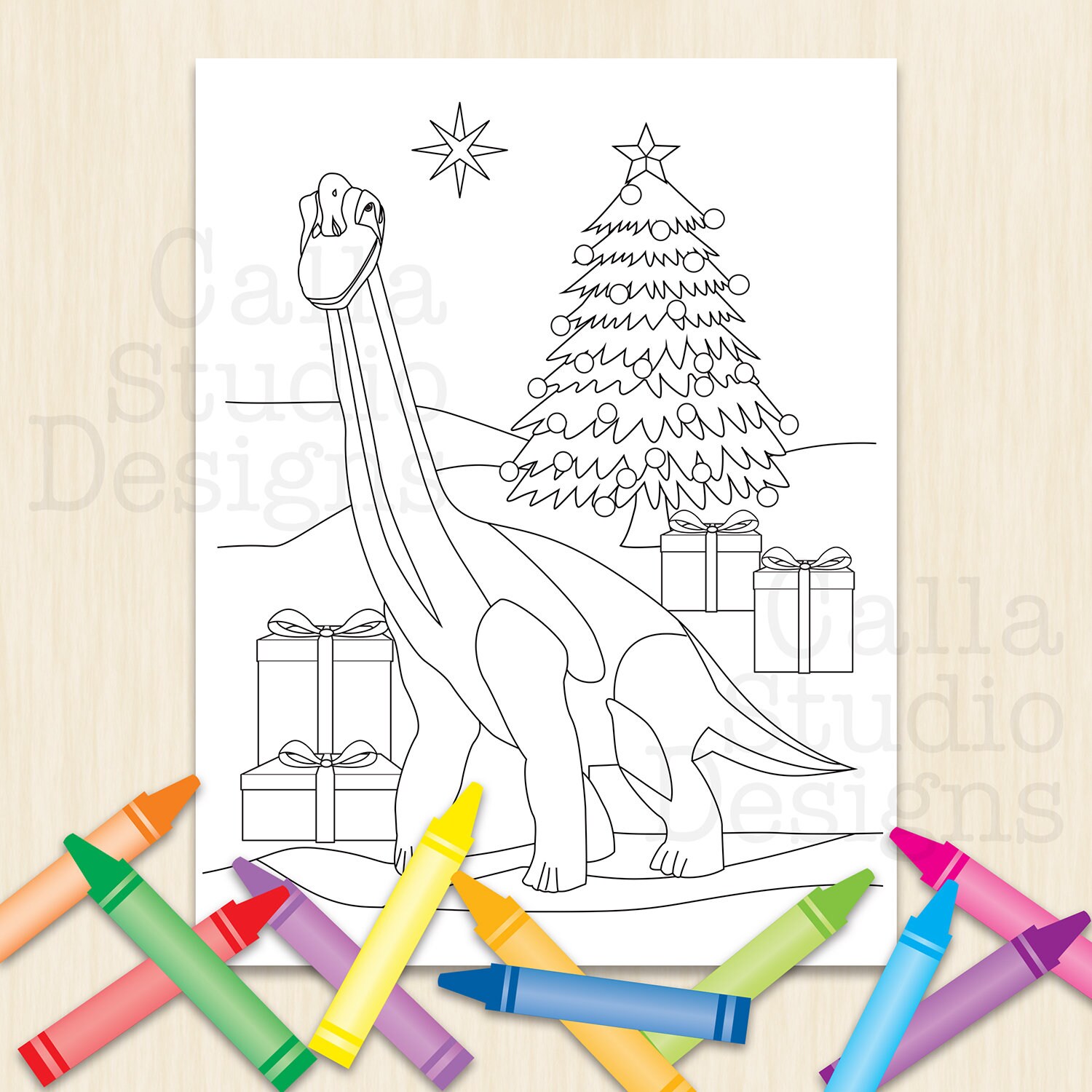Happy Brontosaurus in Front of His Christmas Tree, Thinking About His ...