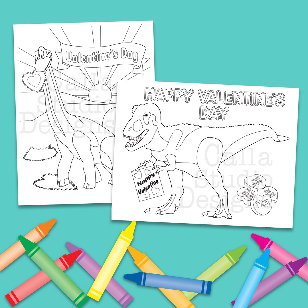 T-rex and Brontosaurus Enjoying Their Valentine's Day Coloring Page ...