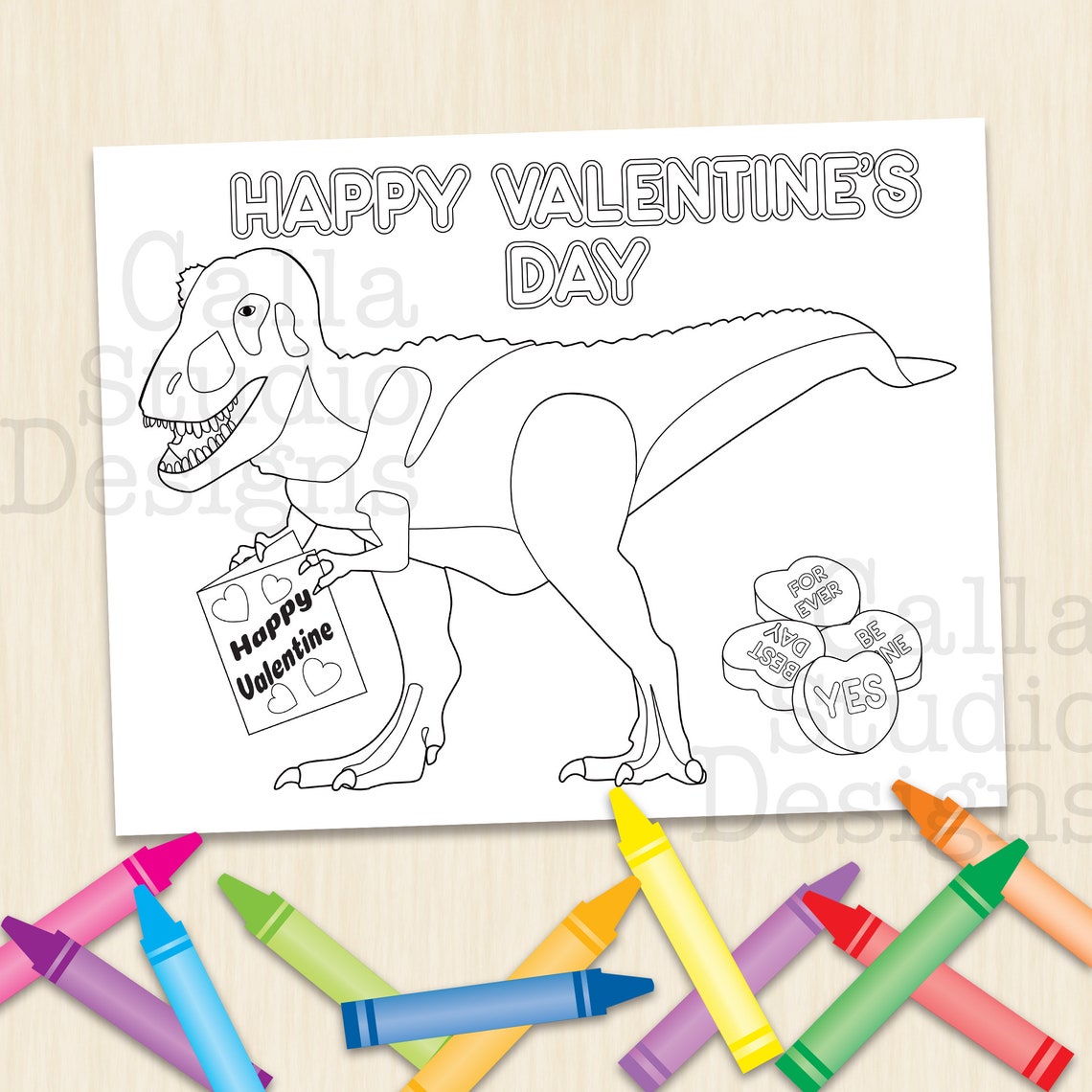 T-rex and Brontosaurus Enjoying Their Valentine's Day Coloring Page ...