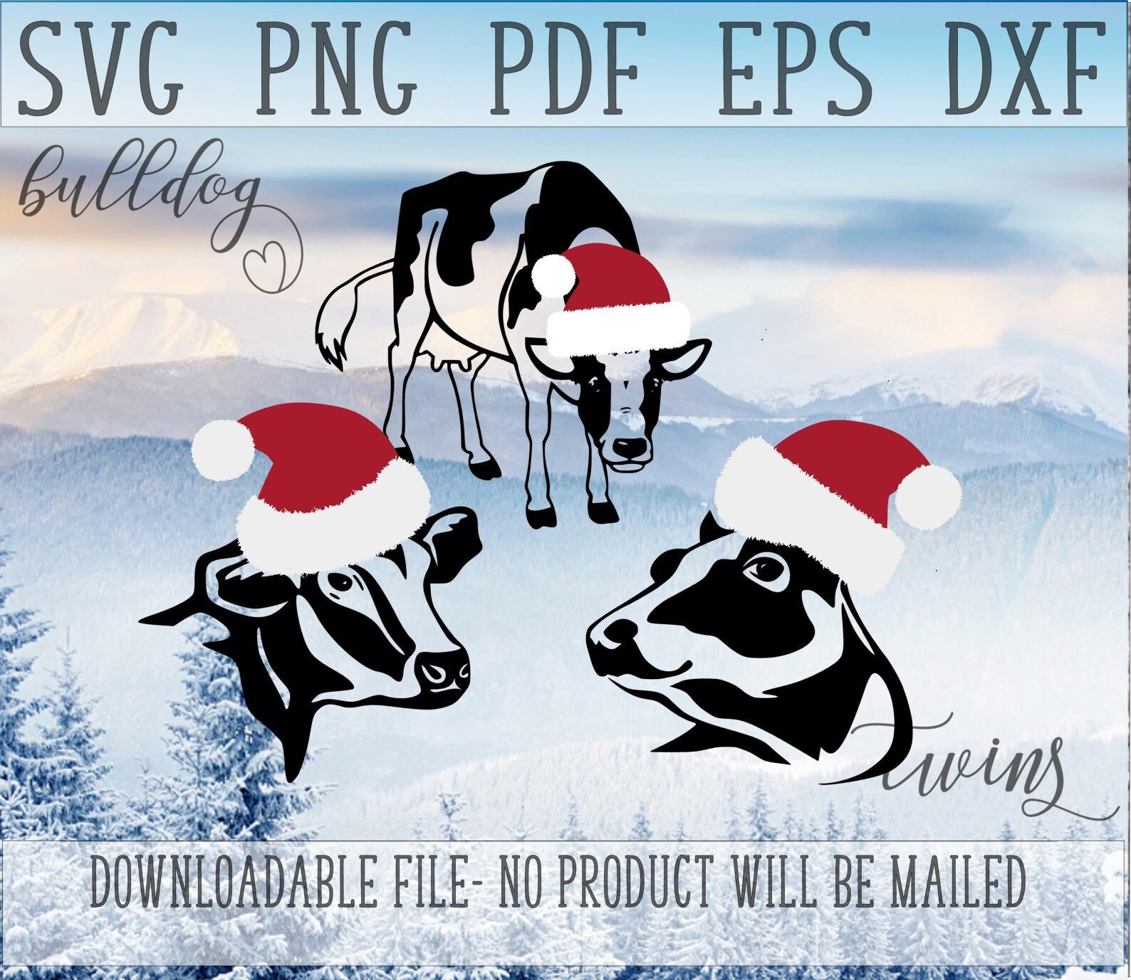 Santa Cow SVG Set, Christmas Cut File, Xmas Holstein PNG, Santa Hat ...