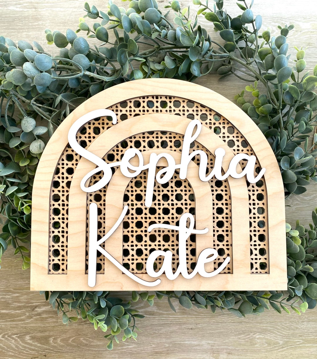 Personalized Rattan Rainbow, Boho Nursery Decor, Wood Wall Sign - Etsy