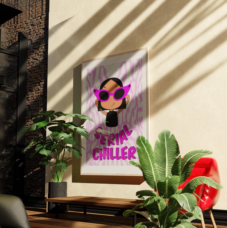 Serial Chiller Pink Poster – Cool Girl Wall Art With Sunglasses – Funny ...