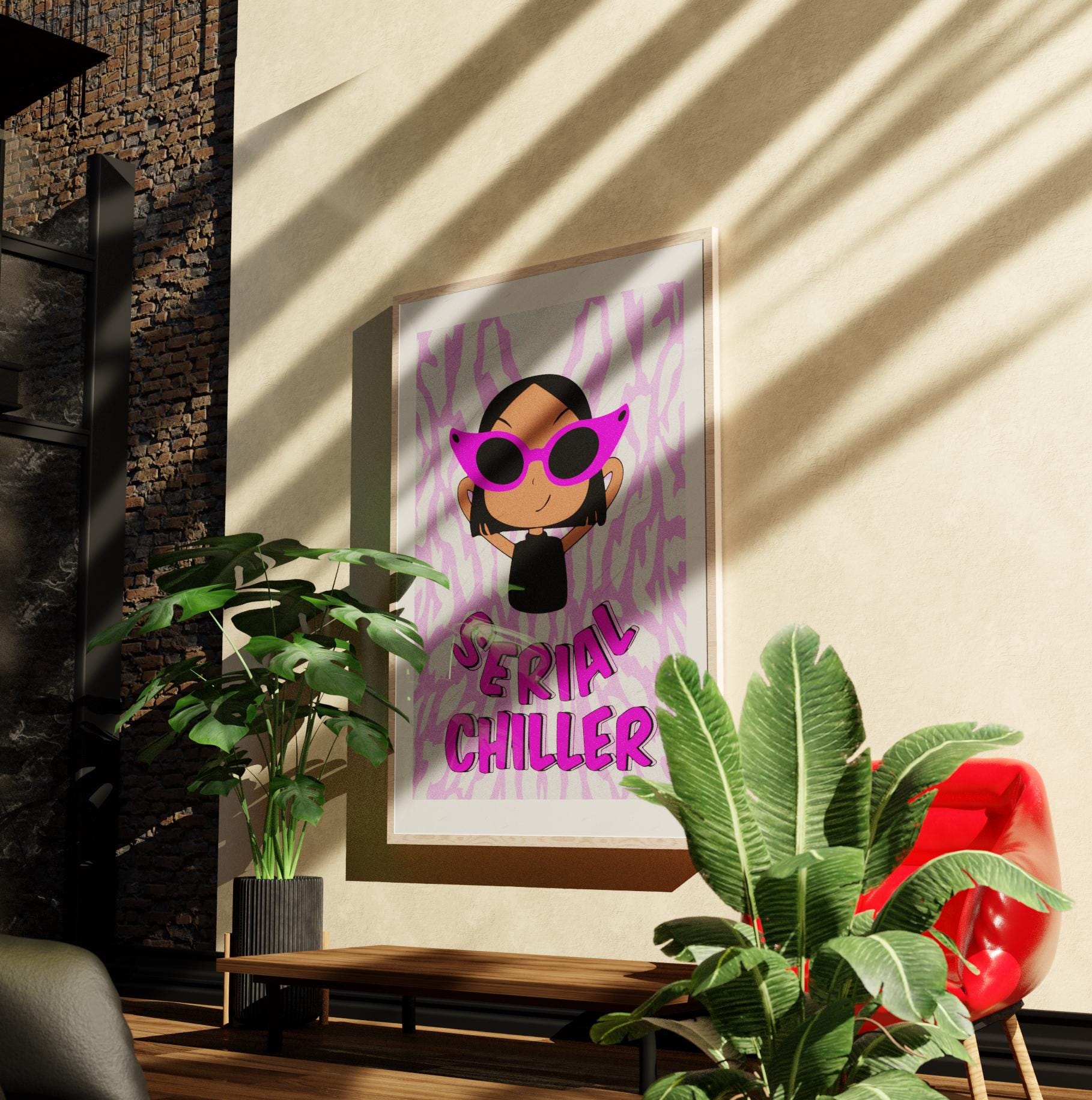 Serial Chiller Pink Poster – Cool Girl Wall Art With Sunglasses – Funny ...