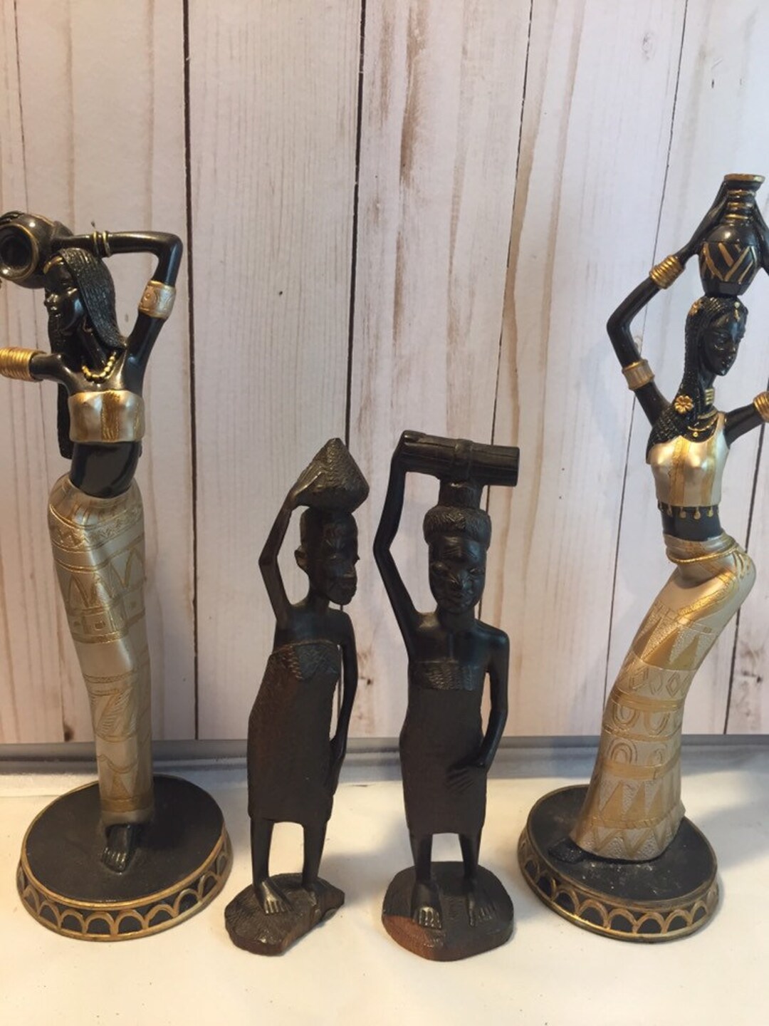 Vintage African Figures, Wooden Figures, Going to Market, Collection of ...