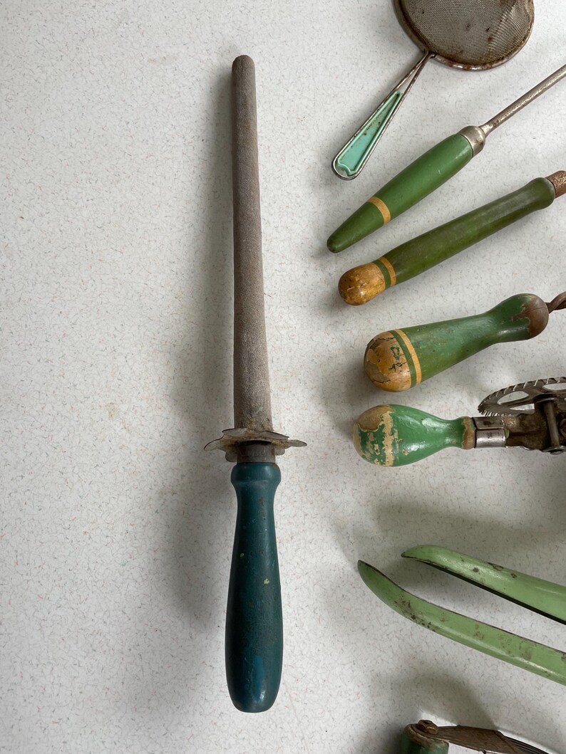 Vintage Green Handle Kitchen Hand Tools, Larger Sizes, Farmhouse ...