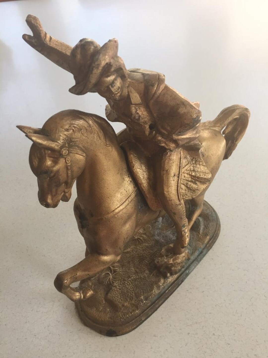 Victorian Cast Spelter Clock Topper, Alloy Metal, Man on a Horse, ME ...