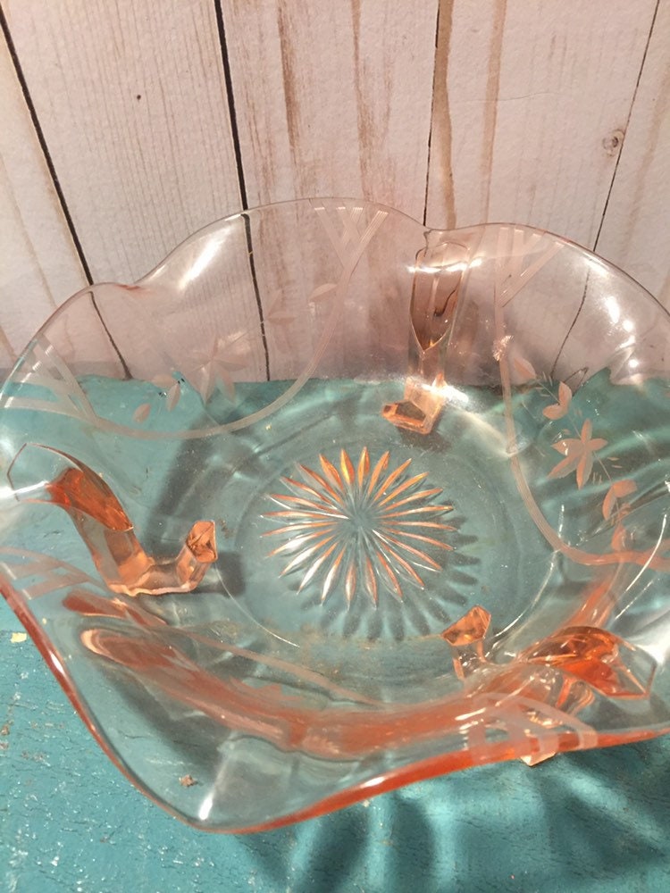 Pink Depression Glass Candy Dish MCM Pink Glass Tripod - Etsy