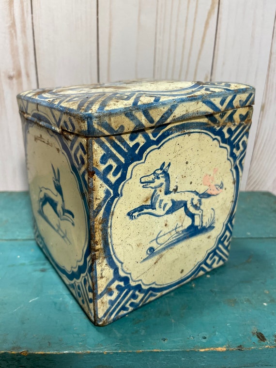 Vintage 1920s Dutch Tin Box Delft Tile Pattern Sewing Box - Etsy