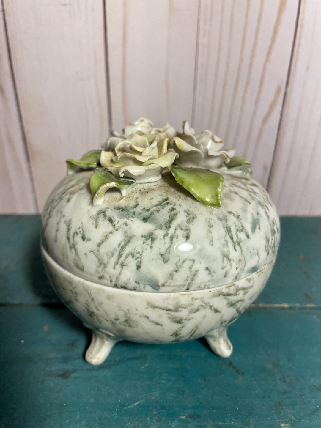 Vintage Porcelain 4 Legged Trinket Box With Capodimonte Roses, Vintage ...
