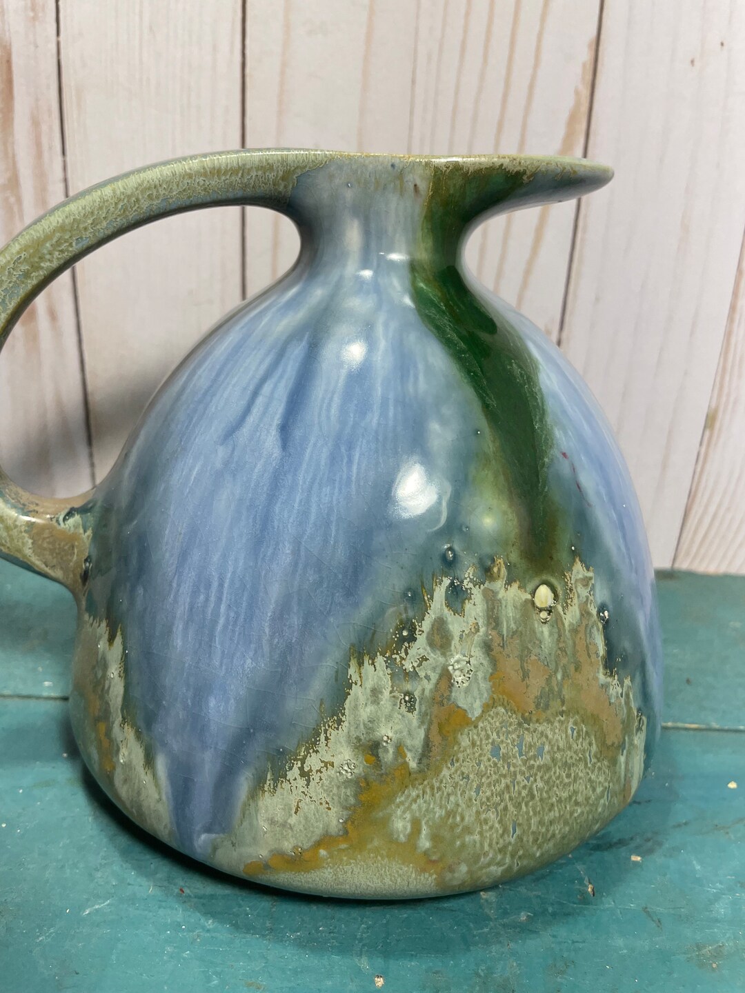 Mid Century Pottery Pitcher, Drip Glaze Pottery - Etsy