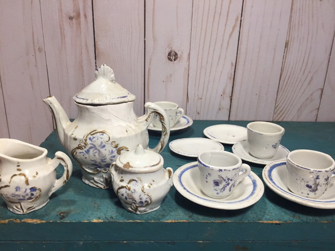 Victorian Toy Tea Set, Doll Dishes, Porcelain Tea Set, Child China Tea ...