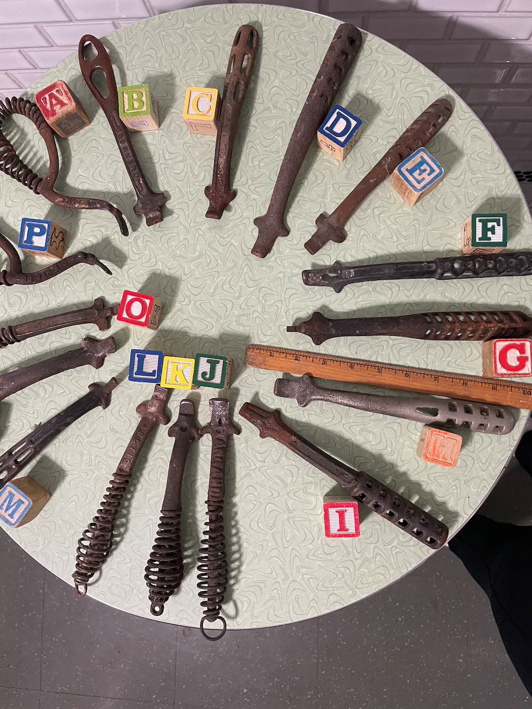 Antique Cast Iron Stove Tools, Burner Lifter, Lid Lifter, Primitive ...