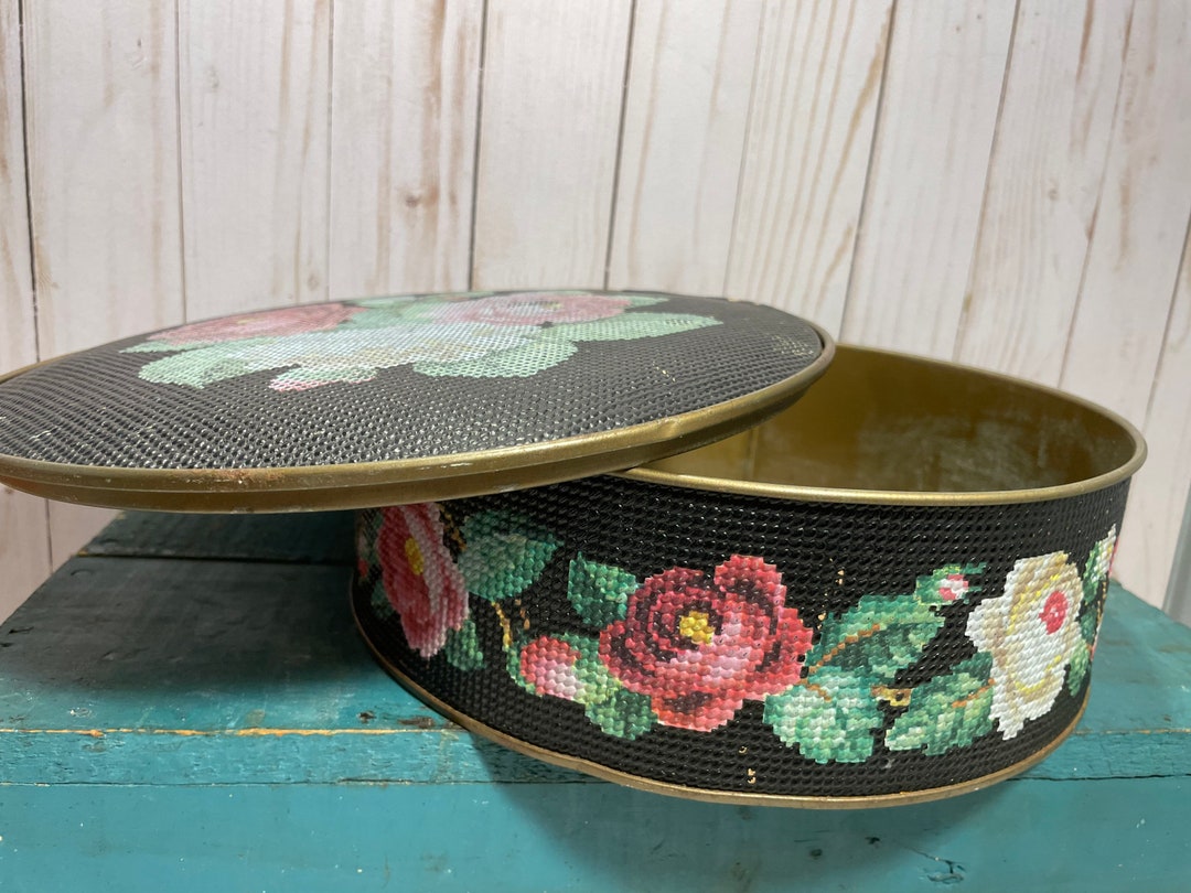 Vintage Sunshine Biscuit Tin, Guildcraft,knitting Sewing Box, Faux ...