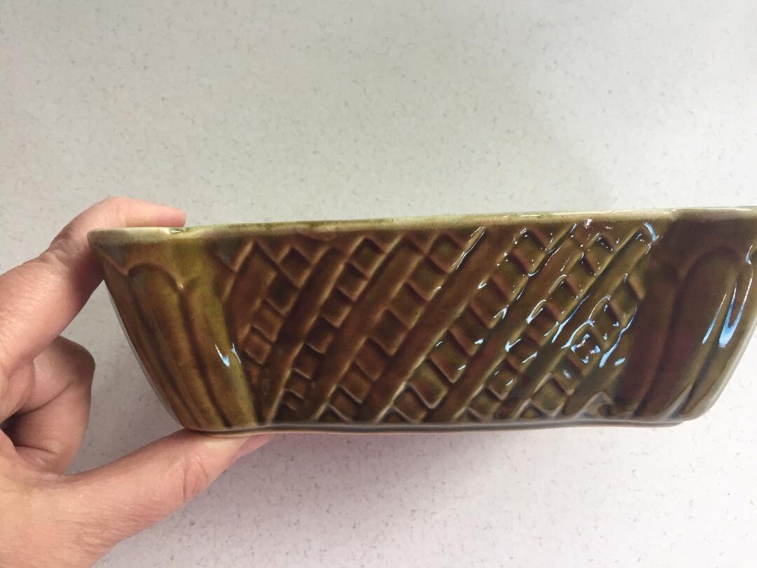 Vintage Cookson 625 Pottery Planter Bowl, Olive With Basket Designgift ...
