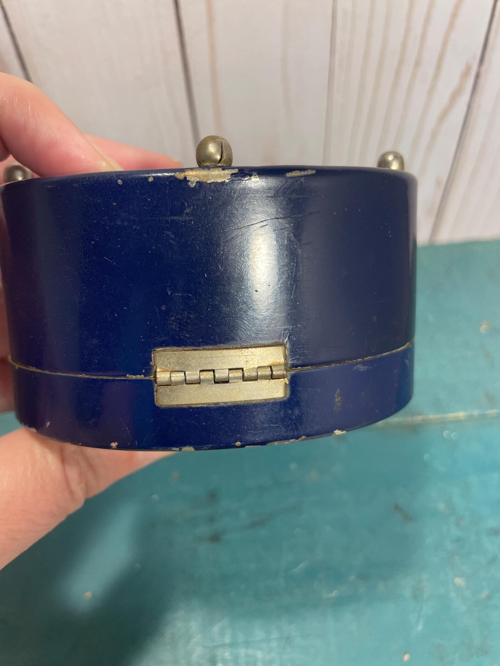 Vintage Face Powder Box, Blue Enamel With Silver Butterfly, Footed ...