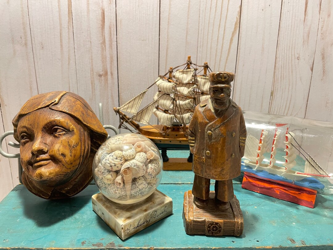 Nautical Themed Trinkets, Vintage Syroco Sea Captain Figurine, Shell ...