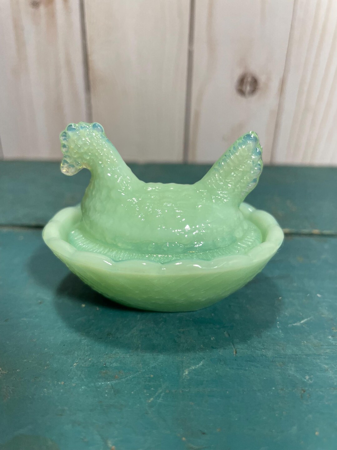 Vintage Chicken on Nest, Salt Dish, Jadeite Glass, Country Kitchen, Hen ...