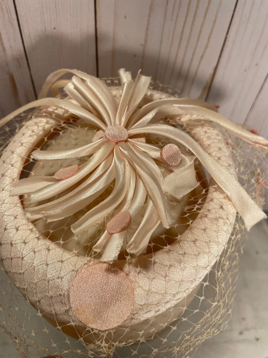 Vintage Baby Pink Crown Net Hat With Applique Dots, Circlet Hat, Union ...