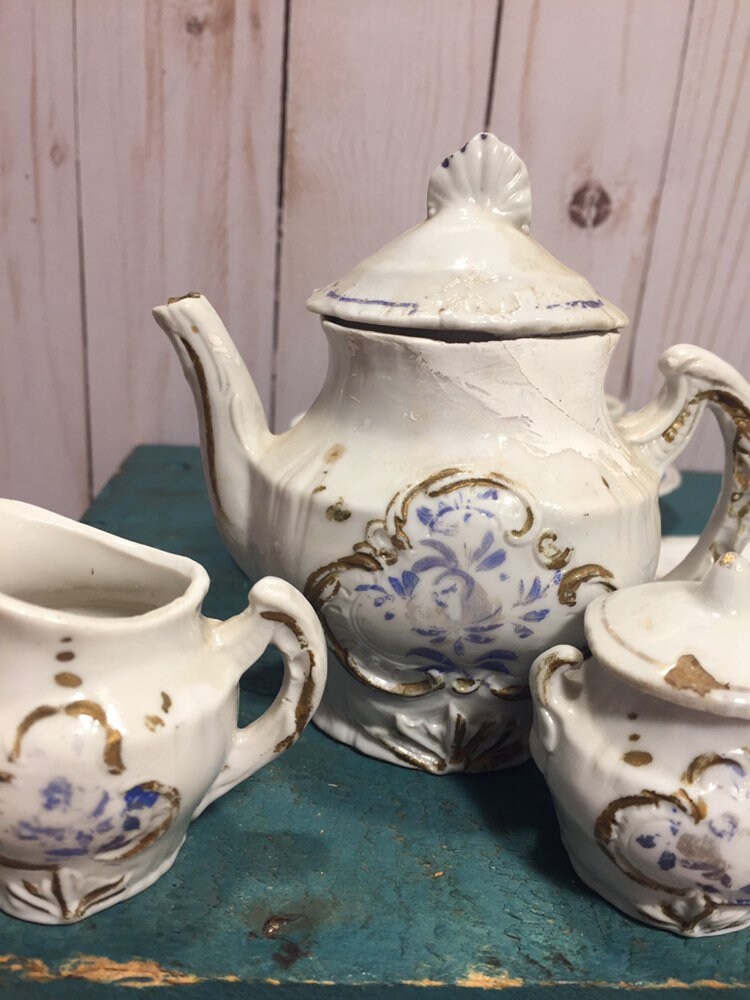 Victorian Toy Tea Set Doll Dishes Porcelain Tea Set Child | Etsy