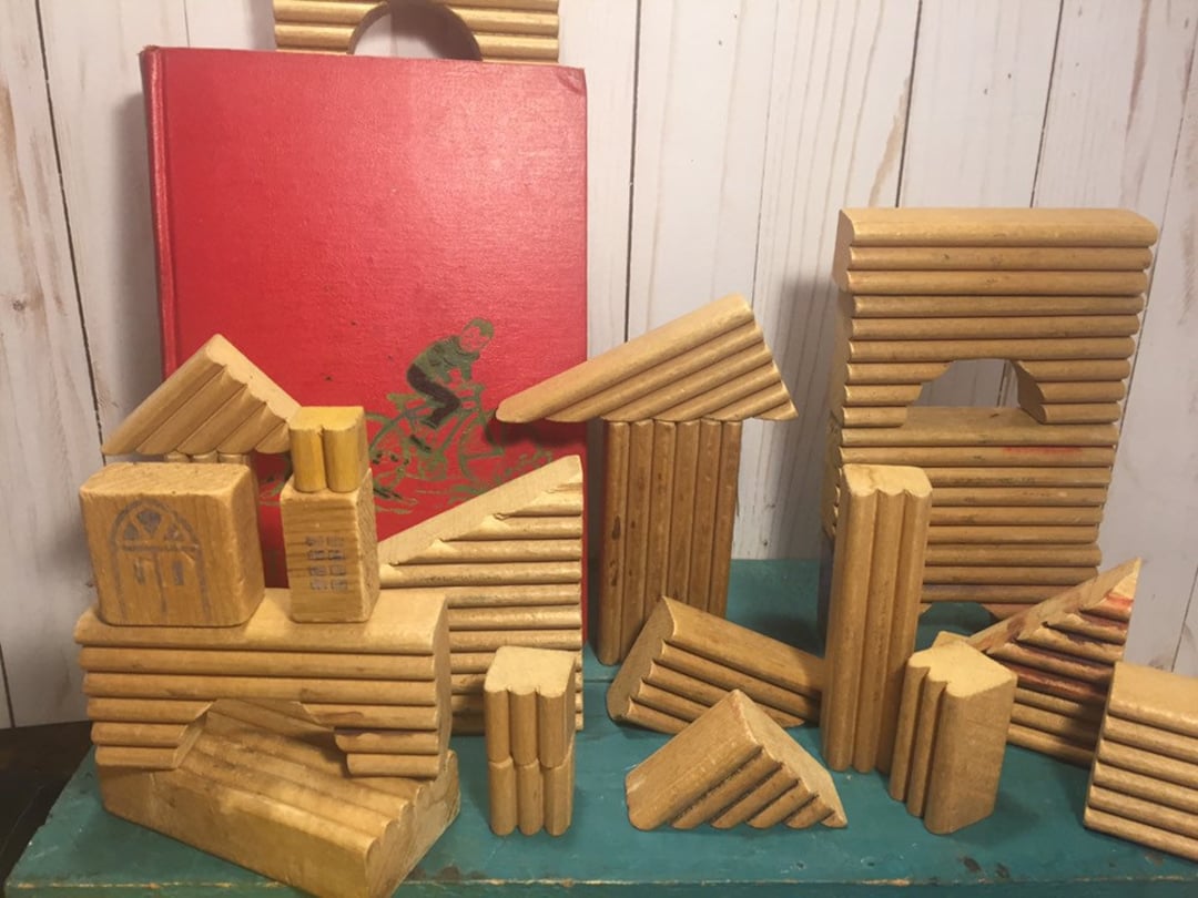 Antique Wooden Building Blocks, Decorative Ridges, Fluted Design ...