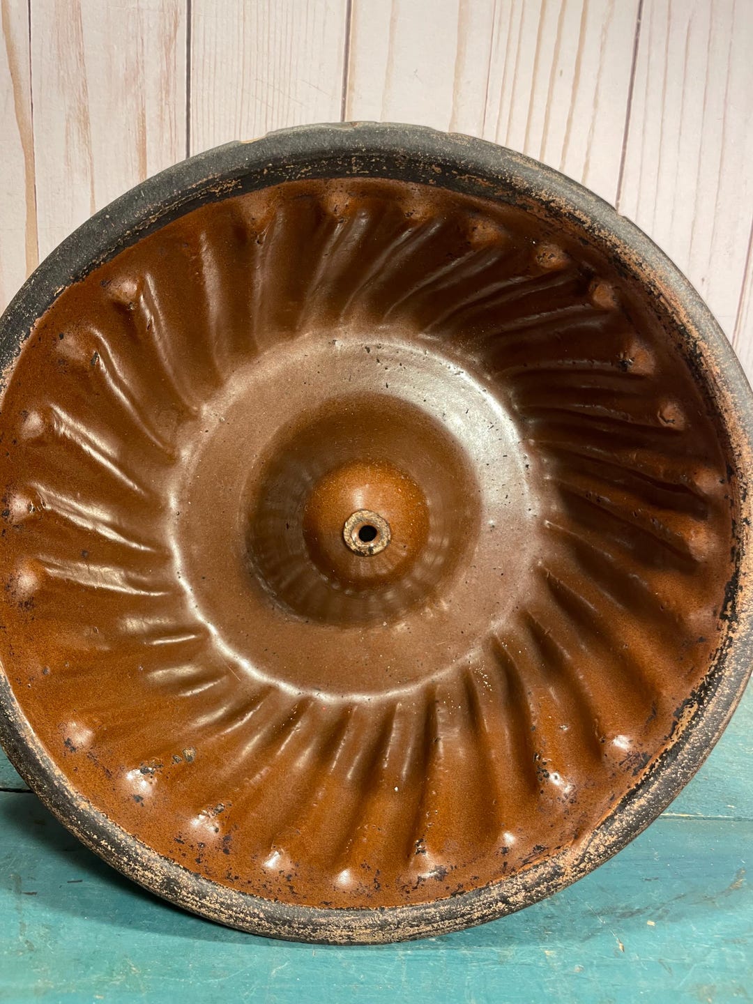 Vintage Glazed Redware Pottery, Fluted Bundt Mold, Redware Cake Pan ...