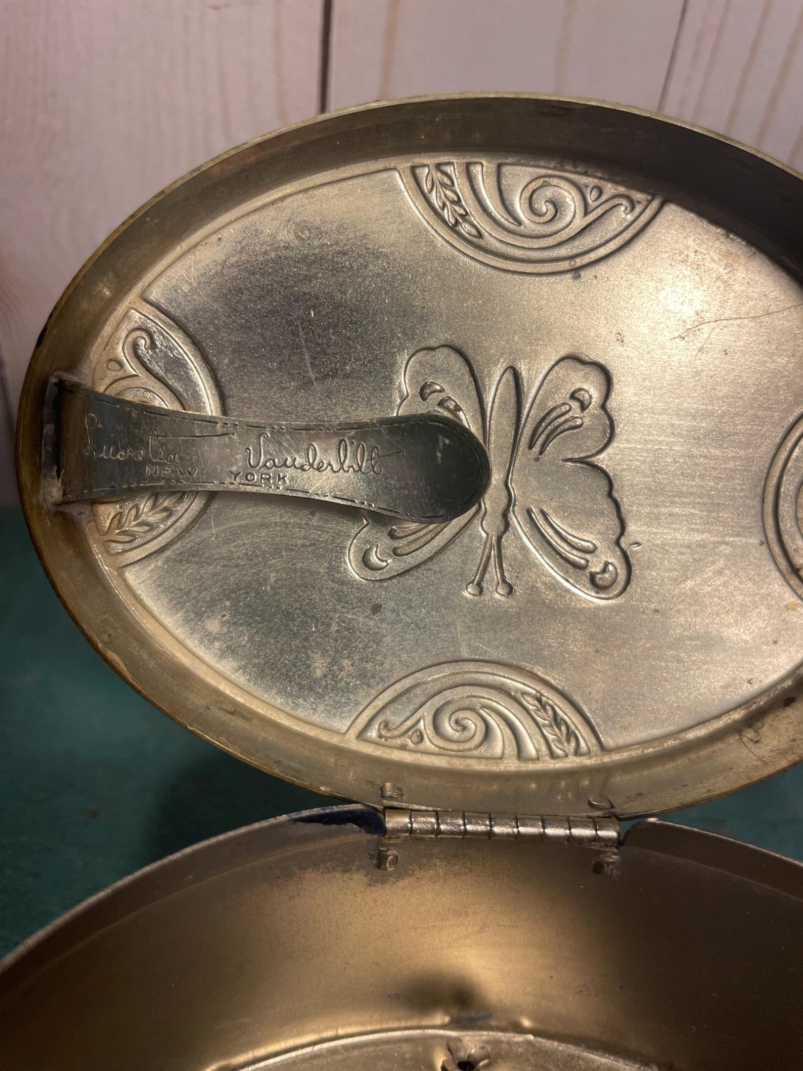 Vintage Face Powder Box, Blue Enamel With Silver Butterfly, Footed ...