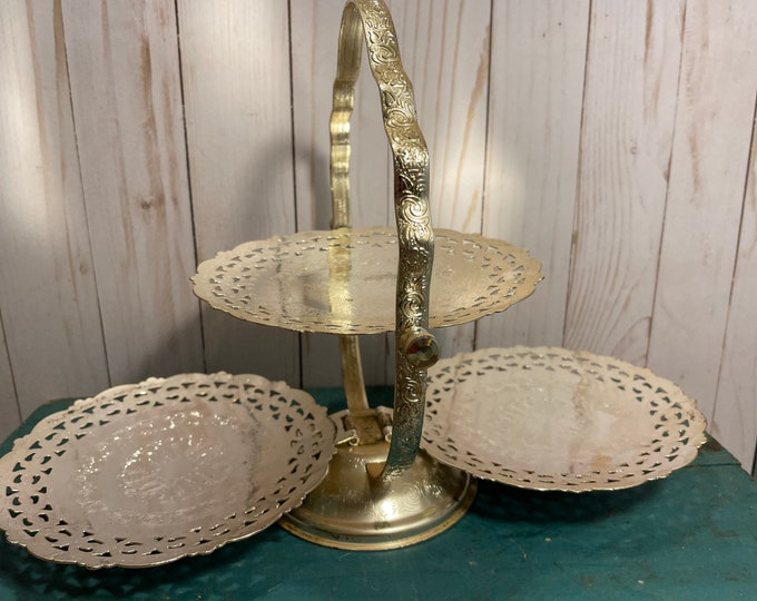 Vintage Queen Anne Three Tiered Folding Cake Plate, Cake Stand, Tea ...