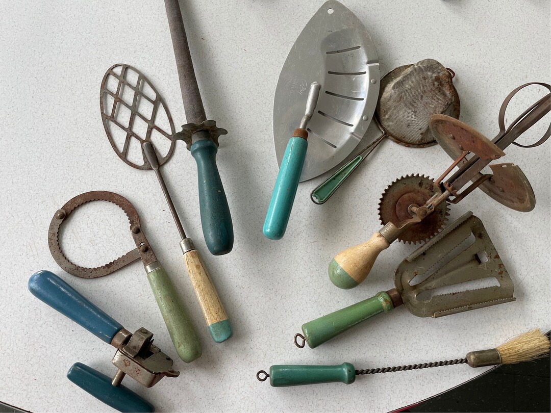 Vintage Green Handle Kitchen Hand Tools, Larger Sizes, Farmhouse ...