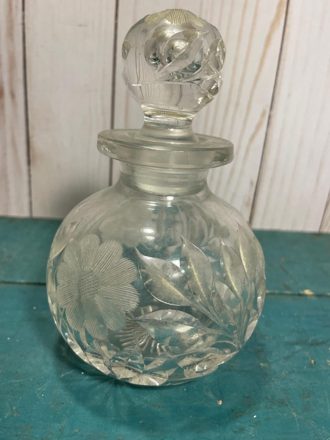 Vintage Etched Crystal Cologne Bottle, Original Stopper, Perfume ...