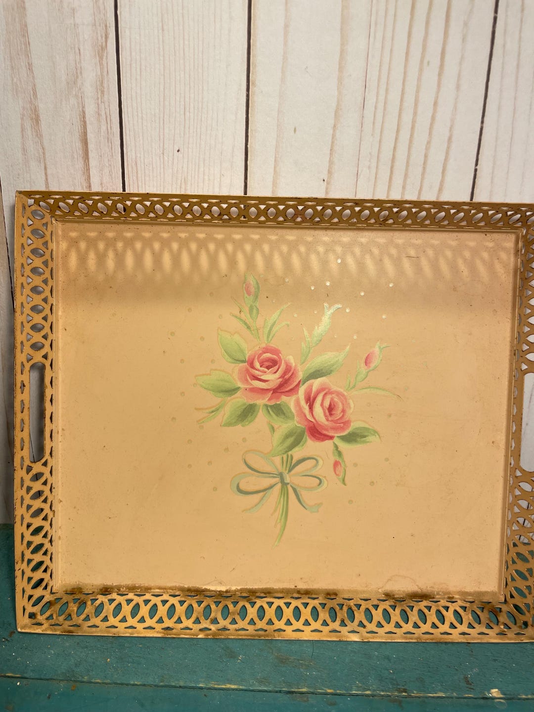 Pink Tole Tray, Vintage Vanity, Shabby Chic Toleware - Etsy