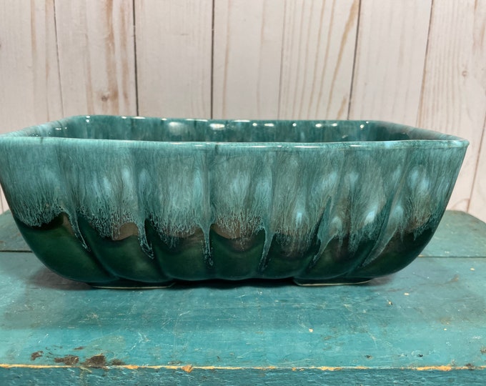 Vintage Hull Planter Dish, Green to Blue Ombre Bubble Glaze ...